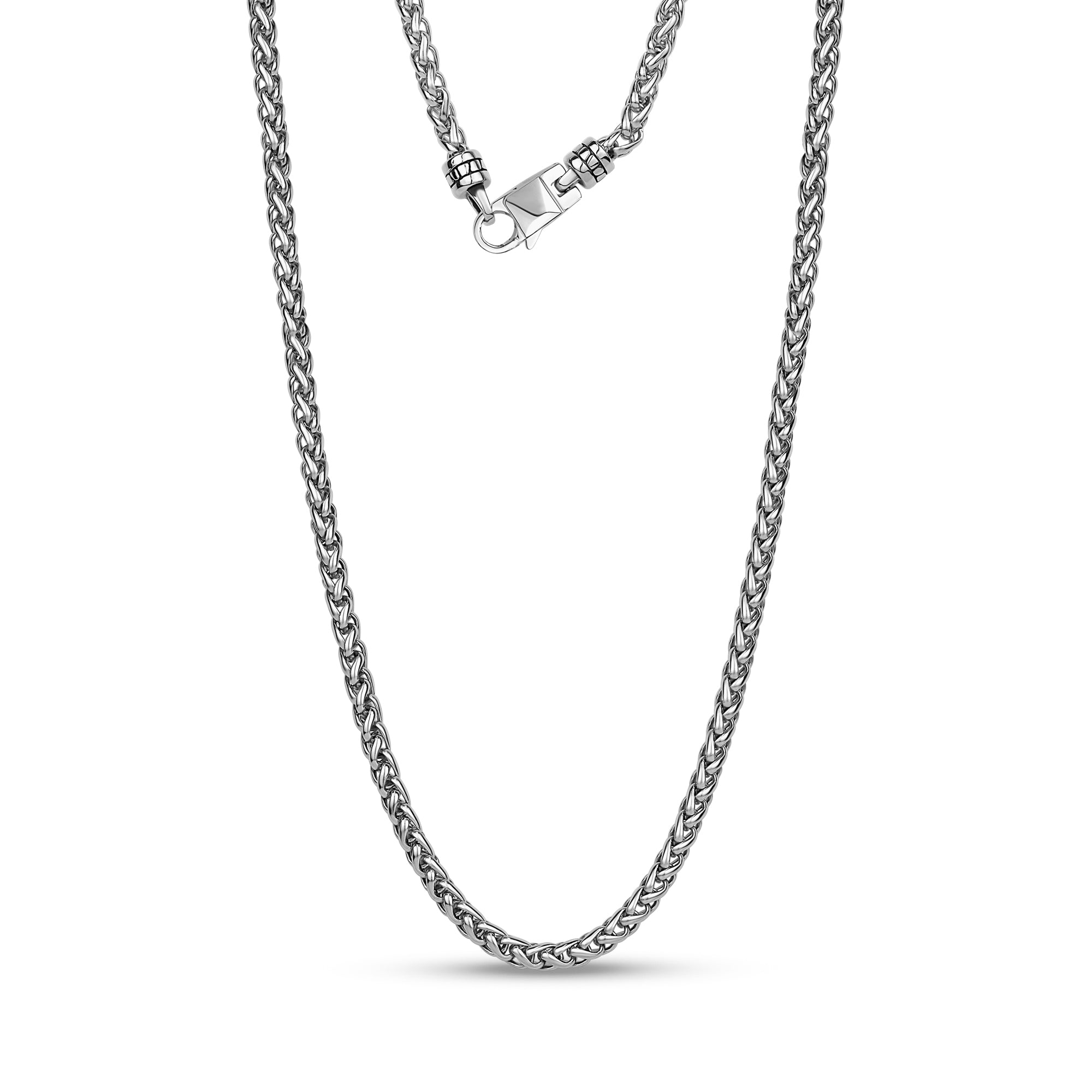 4mm Custom Clasp Round Franco Wheat Chain Necklace – The Steel Shop
