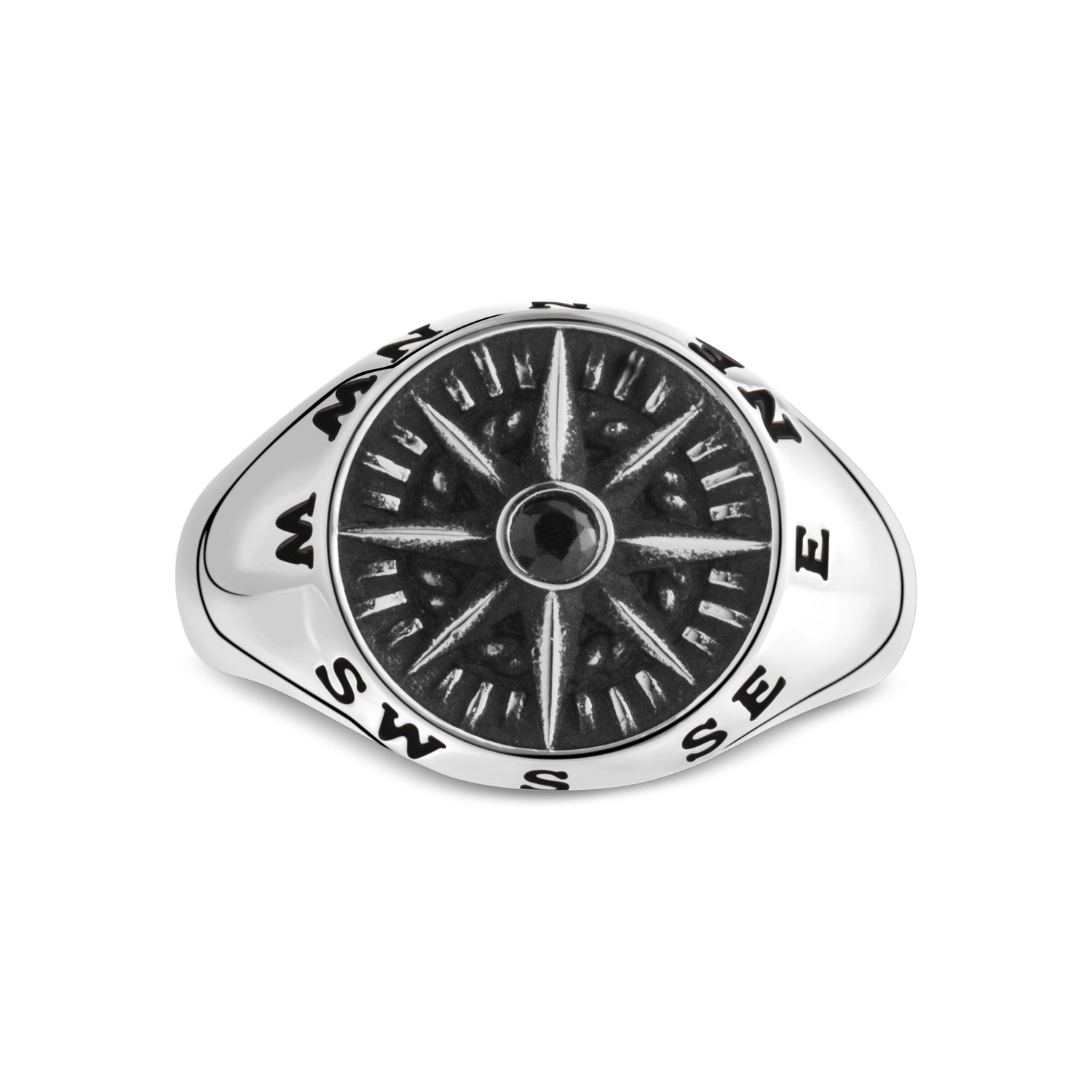 Black Stone Compass Signet Ring in Stainless Steel – The Steel Shop