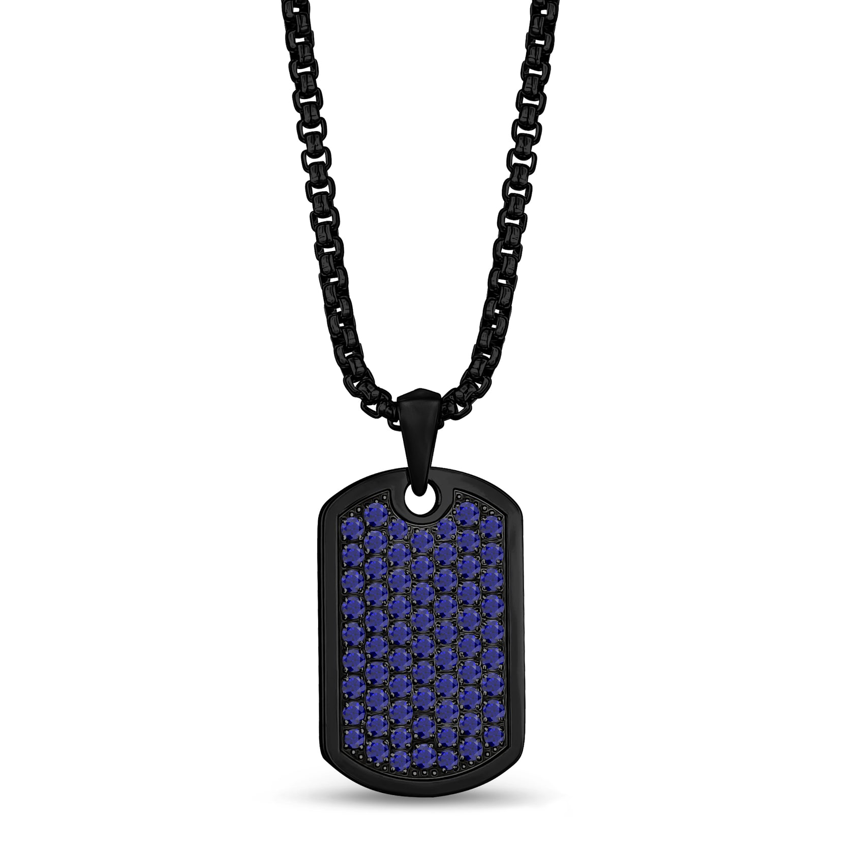 Iced Out Black Stone Dog Tag Engravable Stainless Steel Pendant – The ...